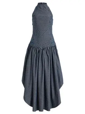 TOLU COKER Houndstooth Open-back Maxi Dress - Navy