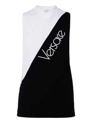 Versace Logo Embroidered Cotton-blend Tank Top - Black