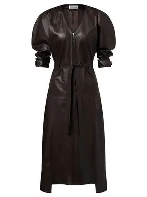 Victoria Beckham Leather Midi Dress - Brown