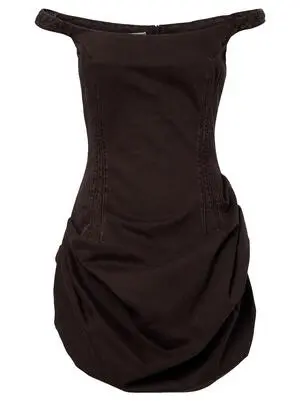 Magda Butrym Gathered Off-shoulder Denim Mini Dress - Brown