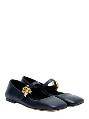 Bottega Veneta Embellished Leather Mary Jane Flats - Black