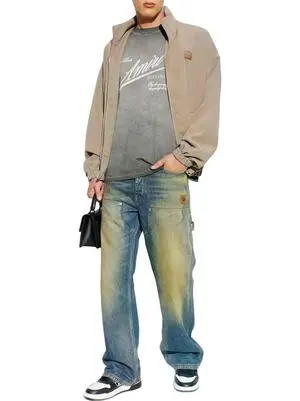 Amiri Logo-patch Zip-up Bomber Jacket - Neutrals