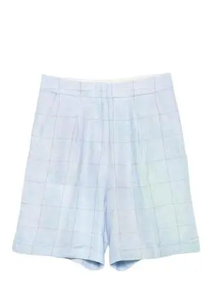 Peserico Check-pattern Pleated Linen Shorts - Blue
