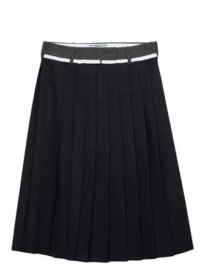 Prada Prada Wool Fleece Pleated Midi Skirt Blue