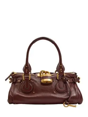 Chloé Chloe Paddington Padlock Grained Leather Shoulder Bag Brown
