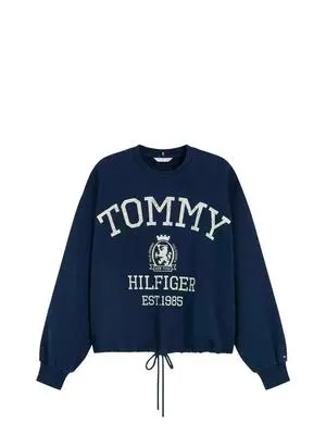 Tommy Hilfiger Crest Logo Print Drawstring Hem Sweater - Blue