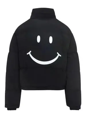 Moschino Padded Logo And Smiley Print Puffer Jacket - Black