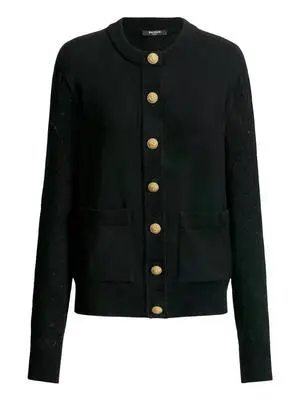 Balmain Knit Cardigan With Gold Lion Chain Buttons - Black