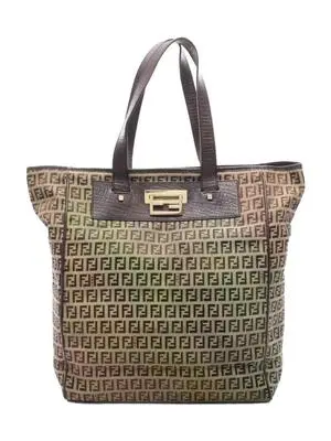 Fendi Zucchino Leather Trim Tote Bag - Neutrals