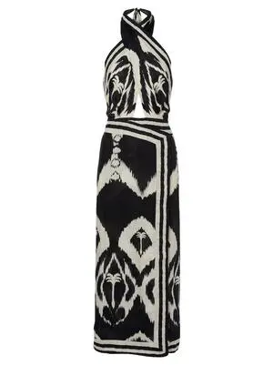 Johanna Ortiz Printed Open-back Linen Midi Dress - Black