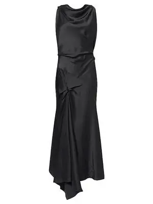 Victoria Beckham Posy Draped Asymmetric Woven Midi Dress - Black