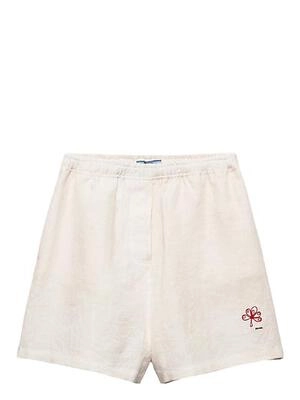 Prada Embroidered Slubbed Linen Shorts - White