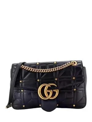 Gucci Gg Marmont Studded Matelassé Leather Shoulder Bag - Black