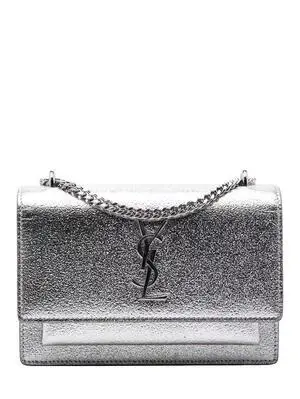 Saint Laurent Mini Monogram Sunset Wallet On Chain Crossbody Bag - Silver