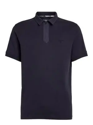 Barbour Zip-up Crackehall Polo Shirt Navy
