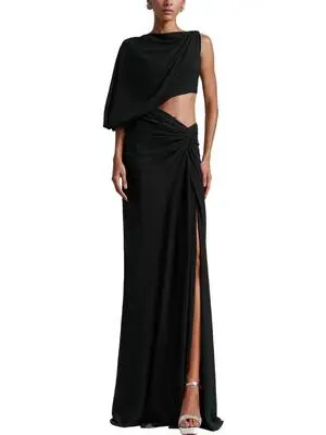 GEMY MAALOUF One-shoulder Draped Cut-out Maxi Dress - Black