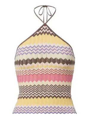Faithfull The Brand Faithfull Ria Chevron Halterneck Lame Top Multicoloured
