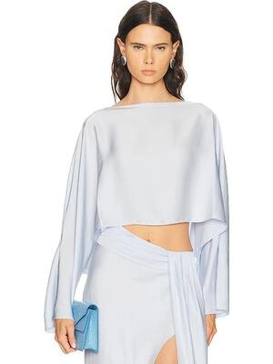 Lapointe Lightweight Satin Boat Neck Caftan Top - Cloud