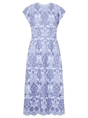Rebecca Vallance Scalloped Embroidered Cotton Midi Dress - Blue