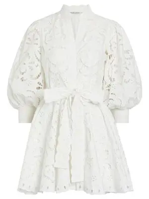 Alice + Olivia Lucy Embroidered Cotton Mini Shirt Dress - White