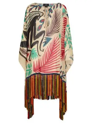 Etro Printed Fringed Sheer Seersucker Cover-up - Multicoloured