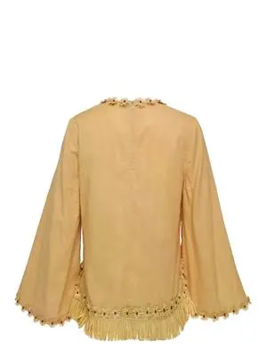 Zimmermann Lace-up Fringed Blouse - Orange
