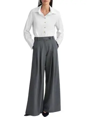 Anna Quan Luka Pleated Wide-leg Trousers - Grey
