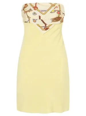 Versace Versace Strapless Printed Silk-Crepe Mini Dress Yellow