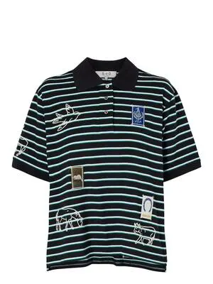Sea Winslow Appliquéd Embroidered Striped Cotton Polo Shirt - Black