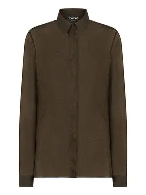 TOM FORD Silk Chiffon Crocodile Jacquard Shirt - Brown
