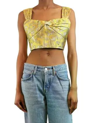 Prada Silver-tone Square Neck Zip-up Top - Yellow