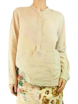 MARGARET HOWELL Linen Band Collar Shirt - Neutrals