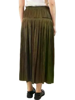 Ulla Johnson Pleated Satin Midi Skirt - Green