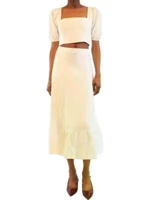 Paige Ruffle-trim Cotton Skirt Top Set - White