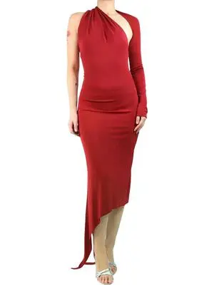 COURREGES Asymmetrical Long-sleeve Midi Dress - Red