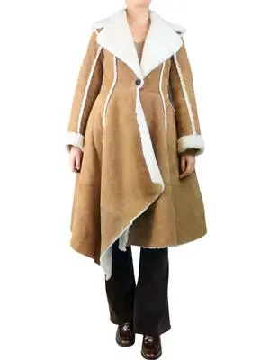 Alexander McQueen Asymmetric Shearling-trim Coat - Neutrals