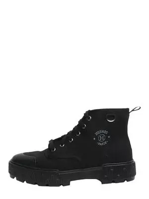 Hermès Lace-up Canvas Combat Boots - Black