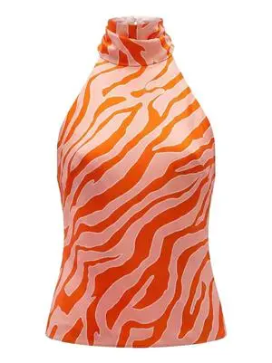 TOCCIN Izzie Zebra-print Halterneck Blouse - Orange