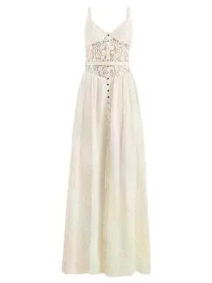Manière De Voir Rosie Maxi Dress With Lace Panelling And Gold Buttons - Neutrals