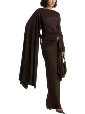 Manière De Voir Edena Asymmetric Ruched Draped Maxi Dress - Brown