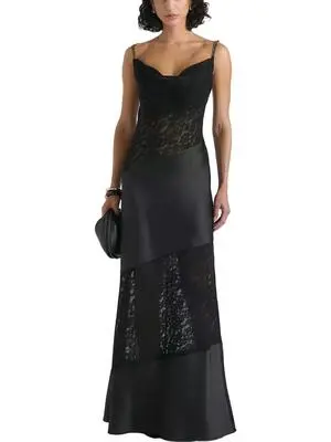 Manière De Voir Asymmetric Lace Maxi Dress - Black