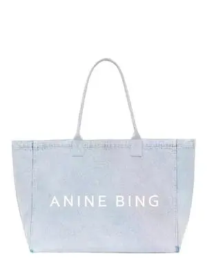 ANINE BING Logo Cotton Tote Bag - Blue