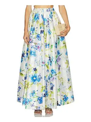Hemant & Nandita Floral Print Satin Maxi Skirt - Ivory