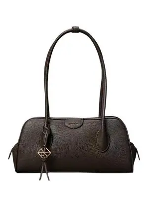 Calvin Klein Grained Leather Logo Charm Shoulder Bag - Brown