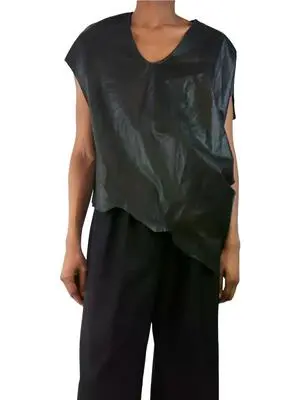Helmut Lang Asymmetric Hem Leather Top - Black