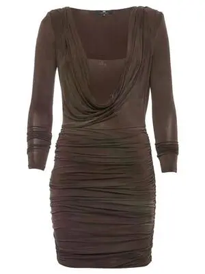 ELISABETTA FRANCHI Elisabetta Franchi Ruched Jersey Cowl Neck Long Sleeve Dress