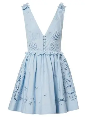 SELF-PORTRAIT Broderie Anglaise Cotton-blend Mini Dress - Blue