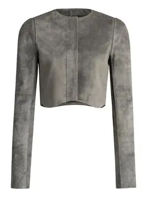 Alaïa Alaïa Suede Cropped Jacket With Curved Hem Grey
