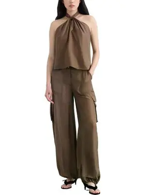 TOCCIN Everlee Knotted Halterneck Blouse - Brown