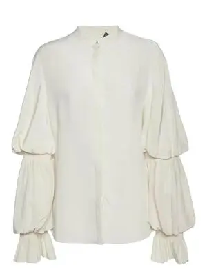 Alexander McQueen Silk Ruffle-sleeve Shirt - Neutrals